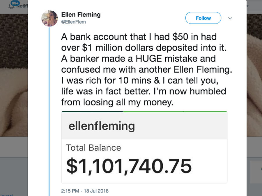 Ellen Fleming: Woman temporarily becomes millionaire after account mix ...